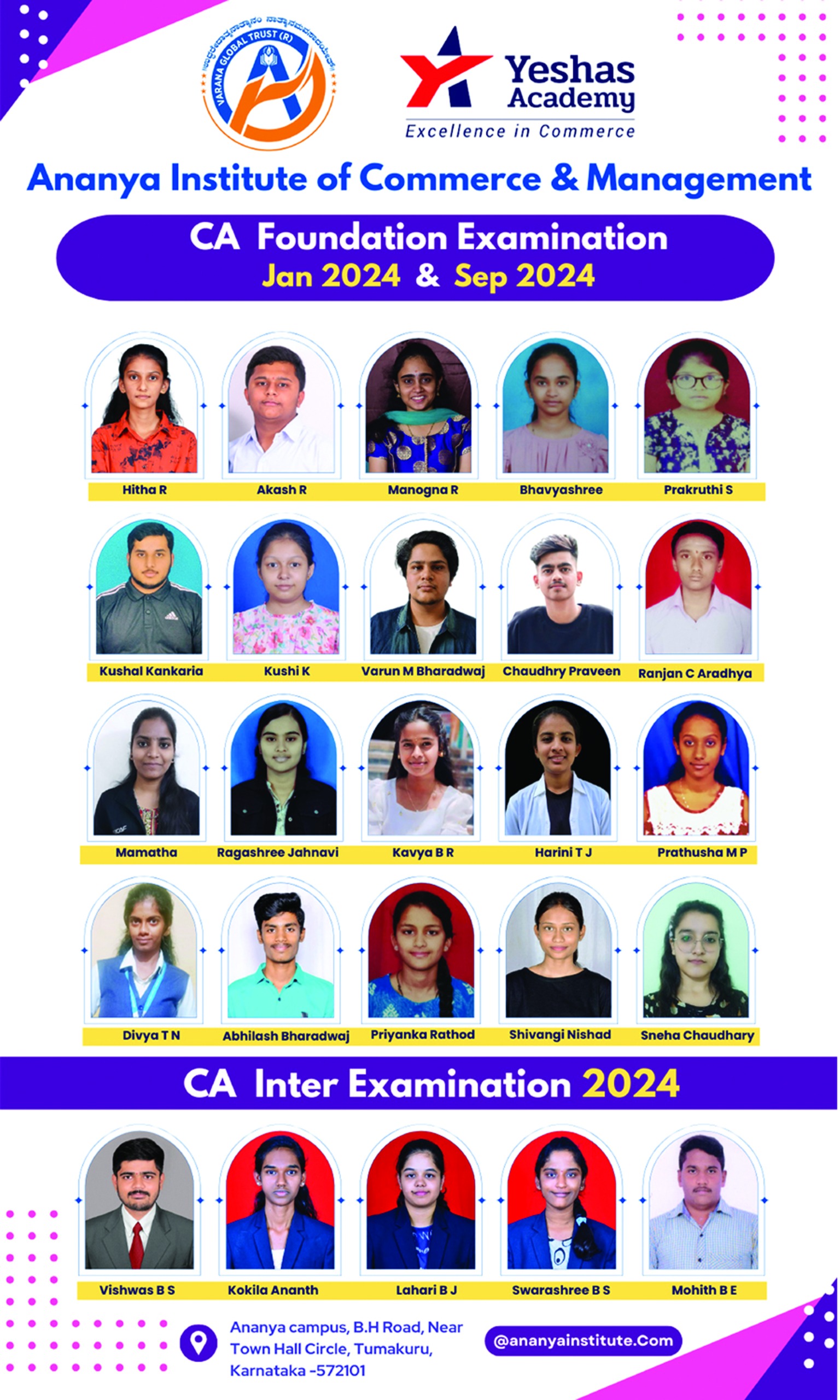 C A Foundation Exam Results Jan and Sep 2024 - Ananya Institute of ...